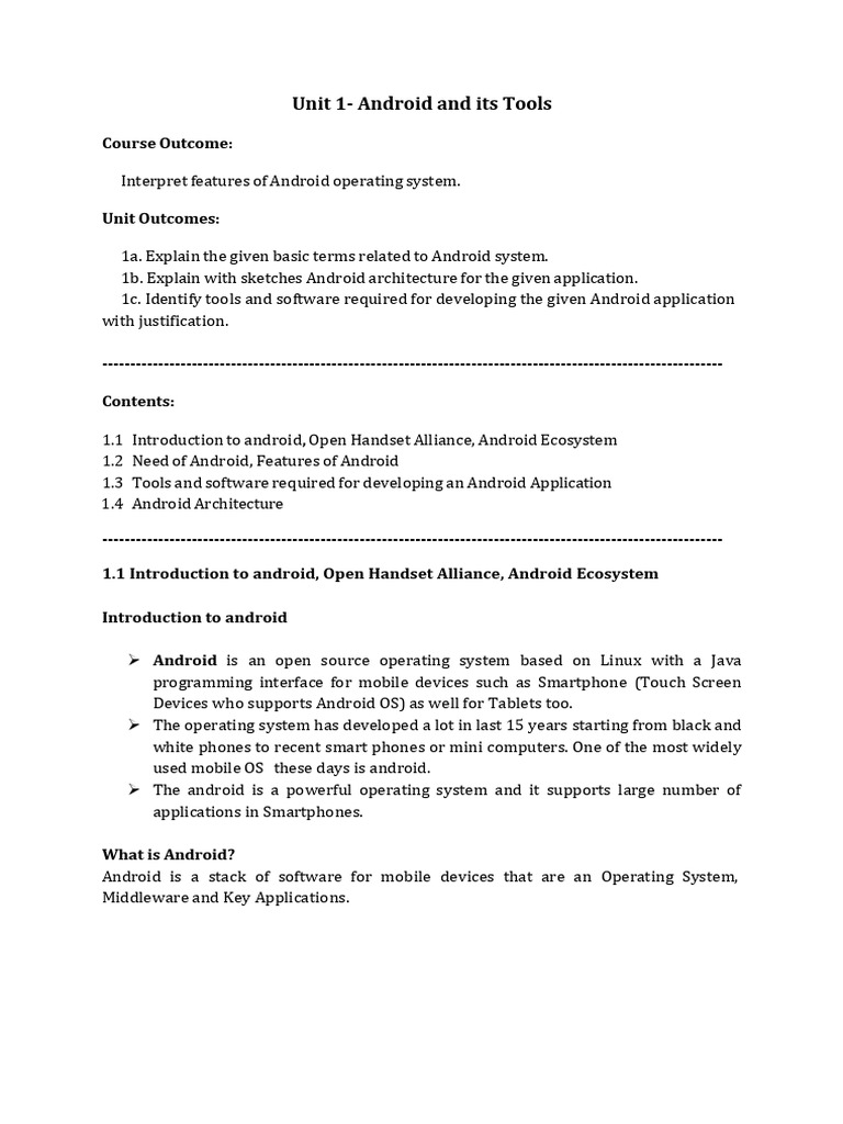 Unit-1-Android-And-Its-Tools MAD | PDF | Android (Operating System) | Application Software
