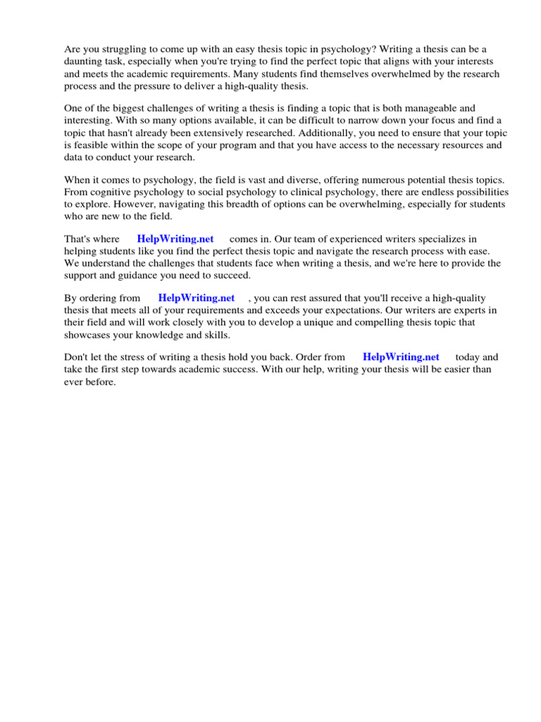 Easy Thesis Topics Psychology | PDF | Psychology | Mental Health