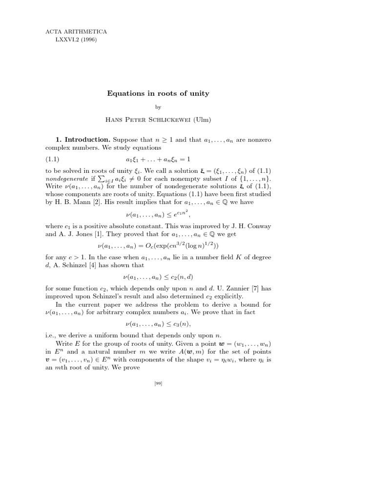 Equations in Roots of Unity | PDF | Functions And Mappings | Abstract ...