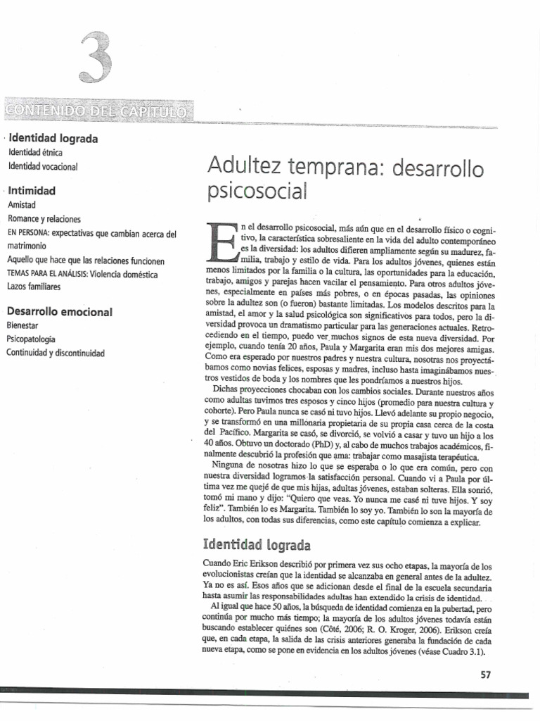 Adultez Temprana Desarrollo Psicosocial | PDF