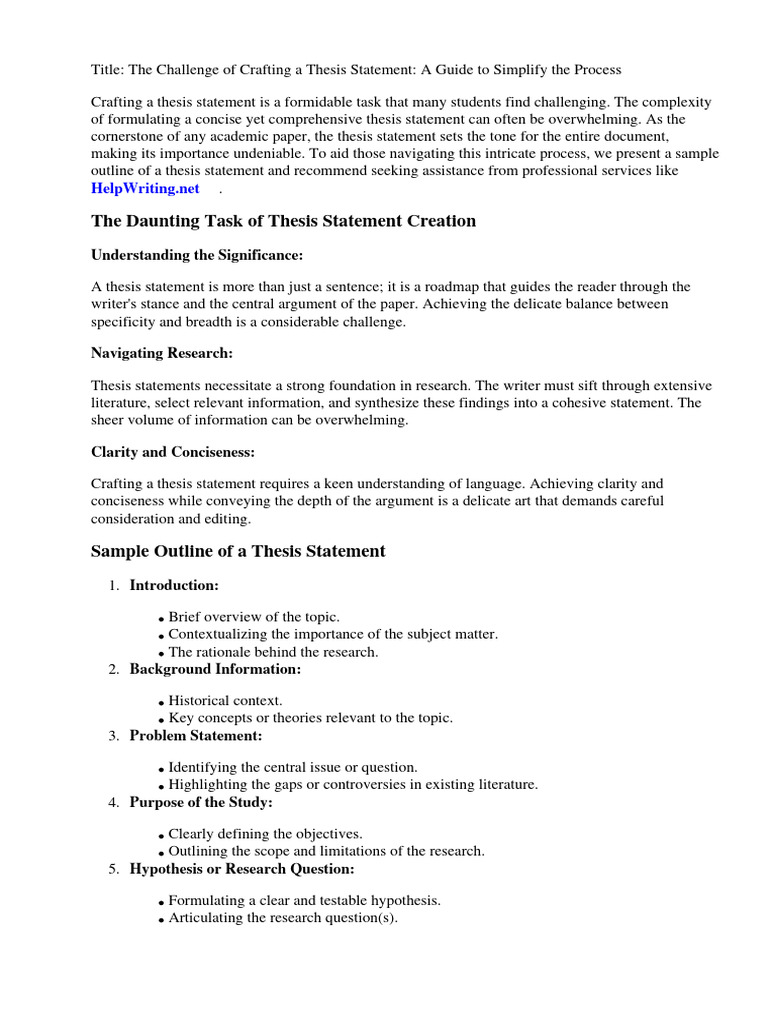 Sample Outline of Thesis Statement | PDF | Thesis | Essays