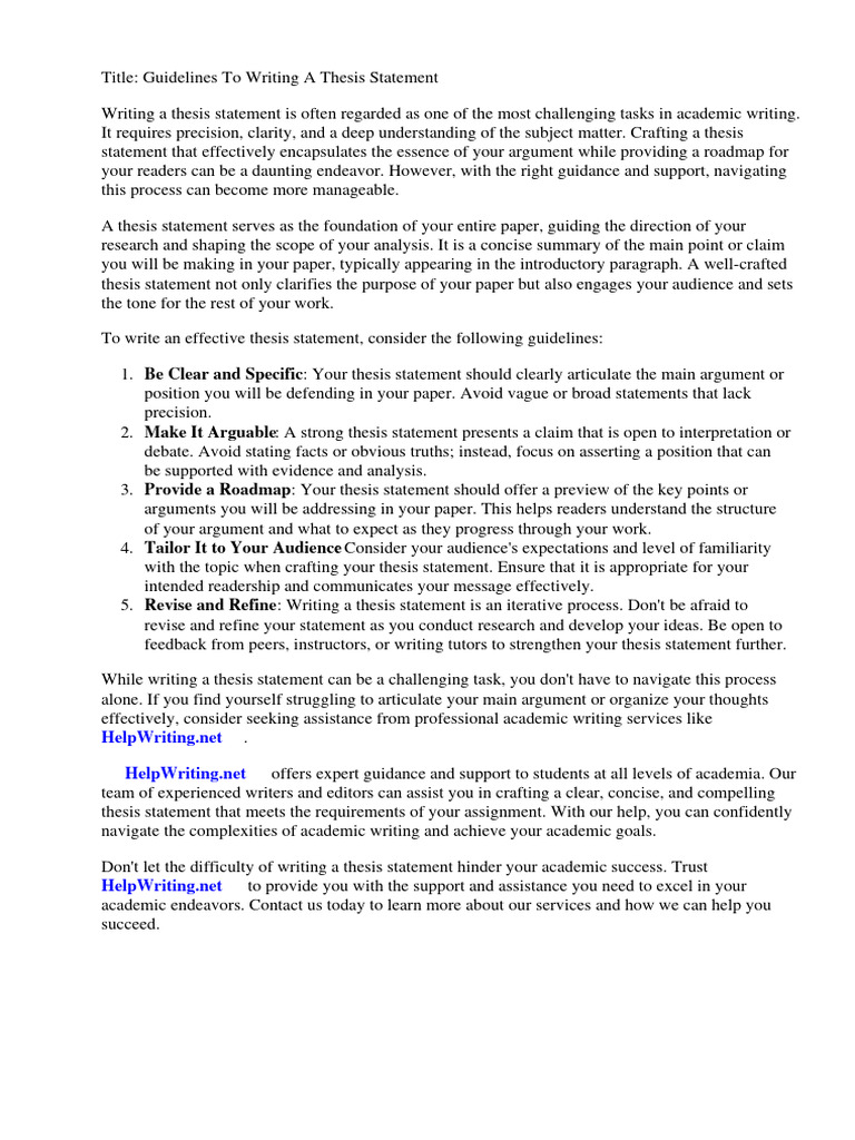 Guidelines To Writing A Thesis Statement | PDF | Essays | Thesis
