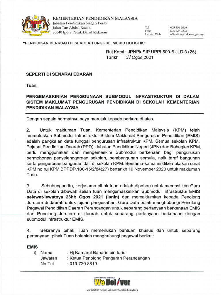 JPN Perak - Kemaskini Data Modul Infra (EMIS) | PDF