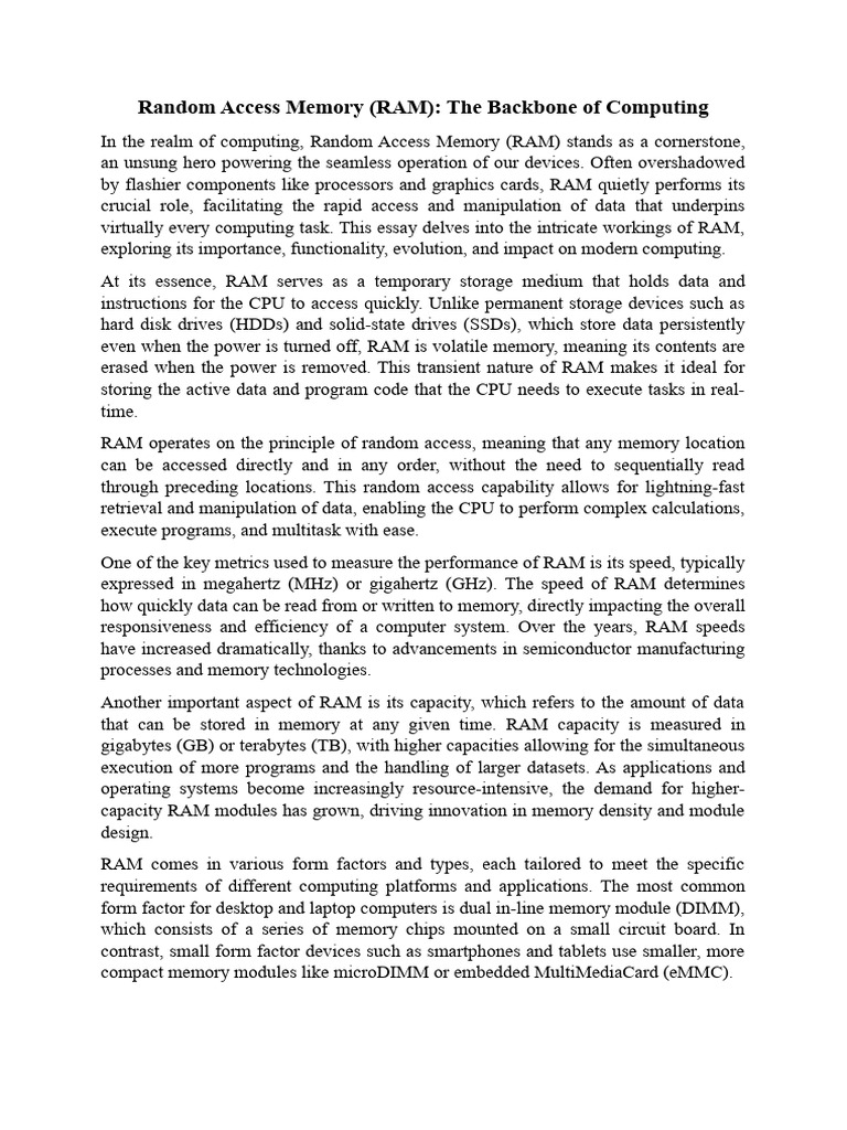 Random Access Memory Basic Info Download Free Pdf Random Access Memory Computer Data Storage