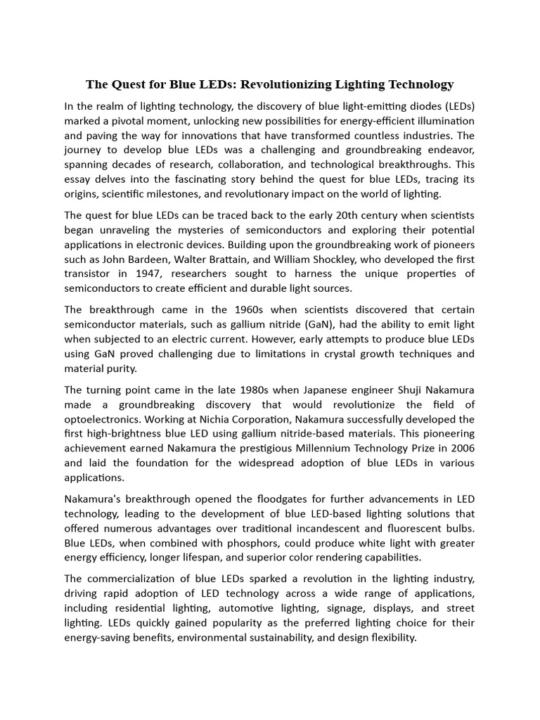 The Quest For Blue LEDs - Invention of Blue LED! | PDF | Light Emitting ...