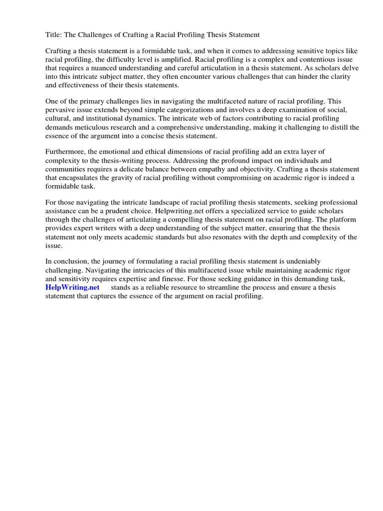 Racial Profiling Thesis Statement | PDF | Racial Profiling | Race ...