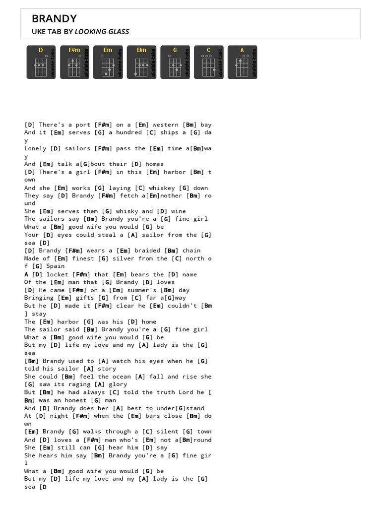 Brandy Uke Tab by LOOKING GLASS - Ukulele Tabs | PDF