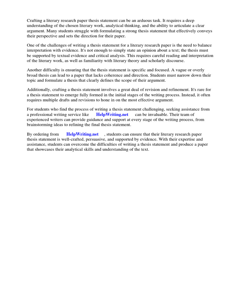 Literary Research Paper Thesis Statements | PDF | Essays | Thesis