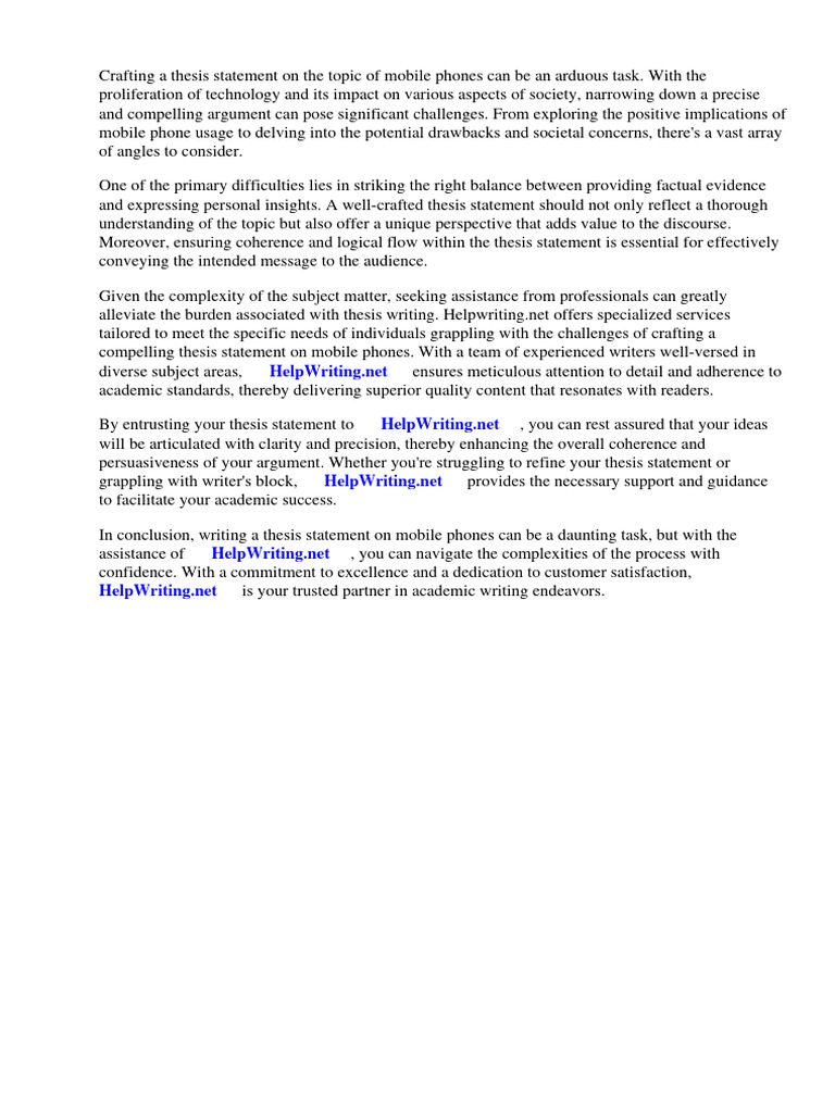 Thesis Statement Mobile Phones | PDF | Thesis | Essays