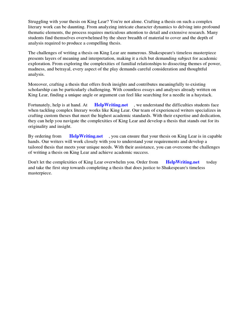 Thesis King Lear | PDF | King Lear