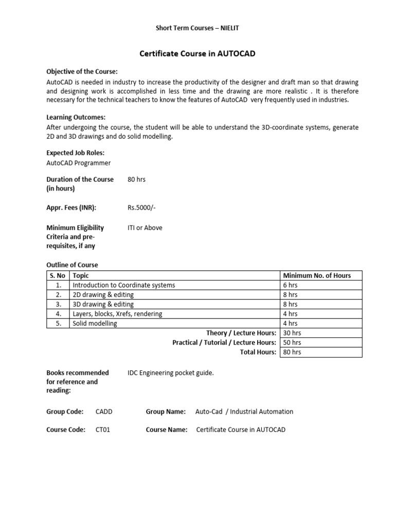 AutoCAD Certificate Course Overview | PDF
