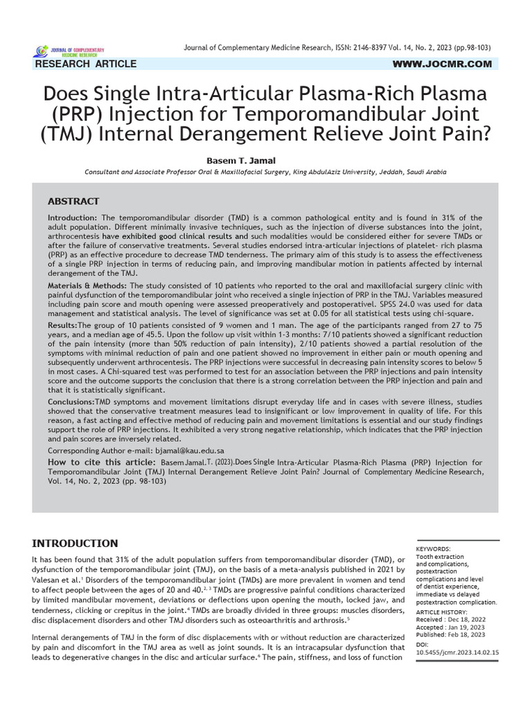 TMJ PRP | PDF | Medicine | Health Care