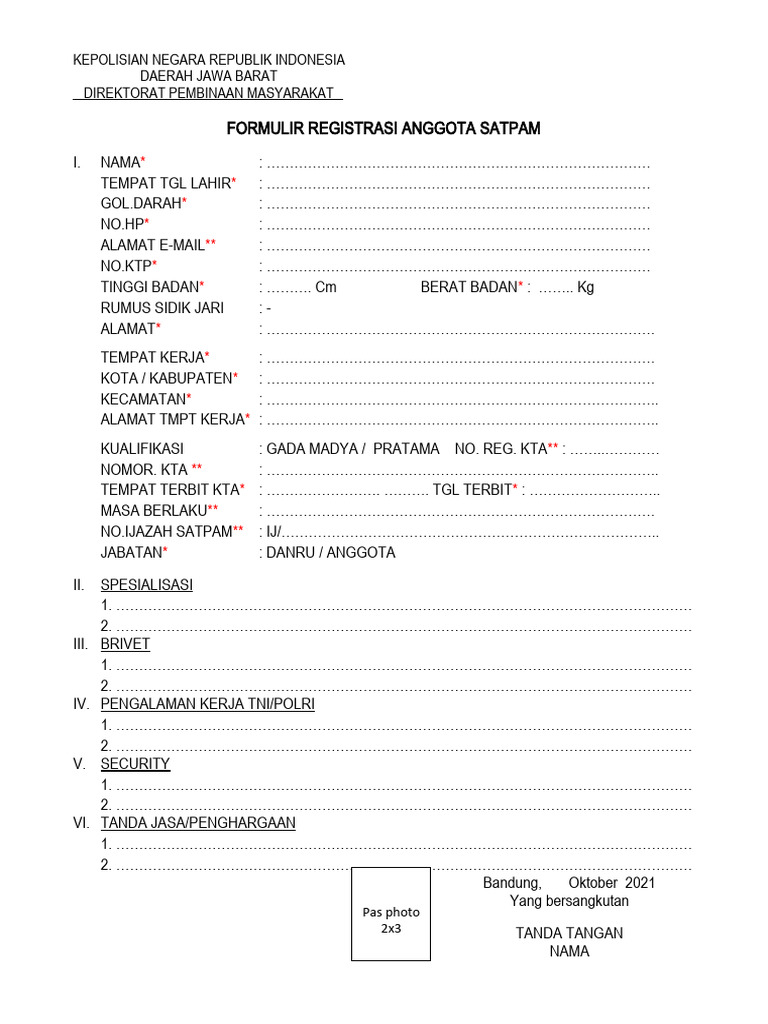 Formulir Ajuan Perpanjangan Kta Satpam | PDF