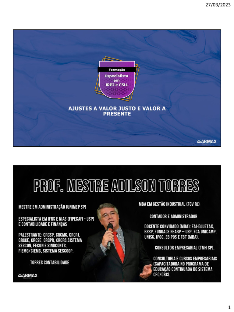 Aula 14 - Ajustes A Valor Justo e A Valor Presente | PDF