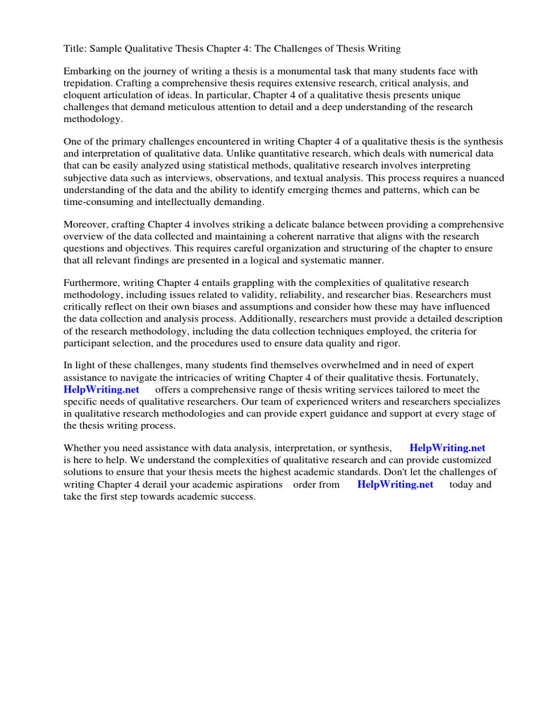 Sample Qualitative Thesis Chapter 4 | PDF | Methodology | Qualitative ...
