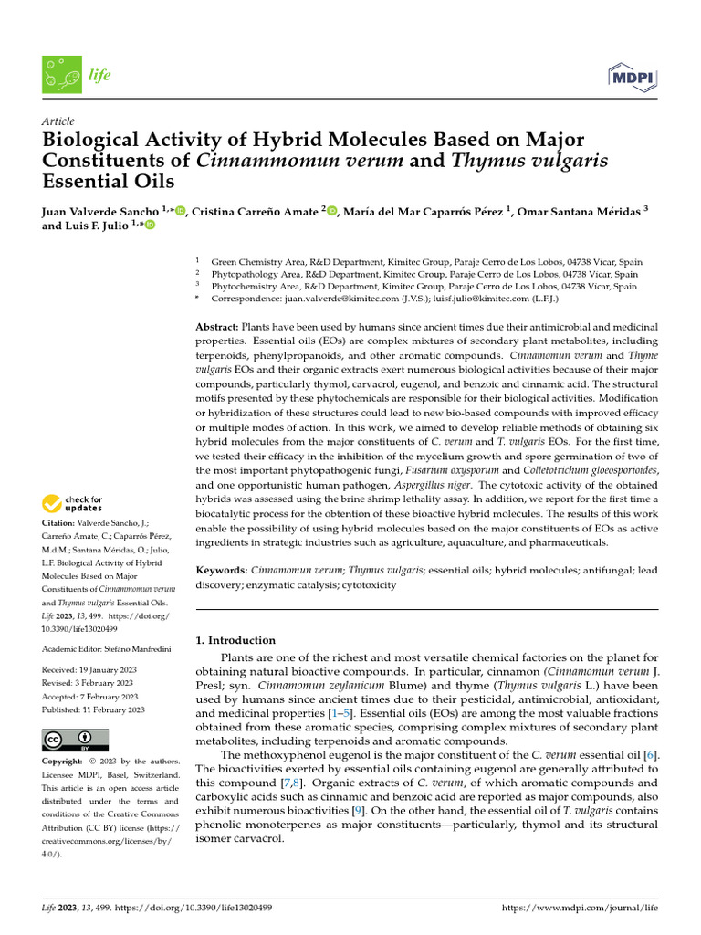Biological Activity of Hybrid Molecules Based On Major Constituents of Cinnammomun Verum and ...