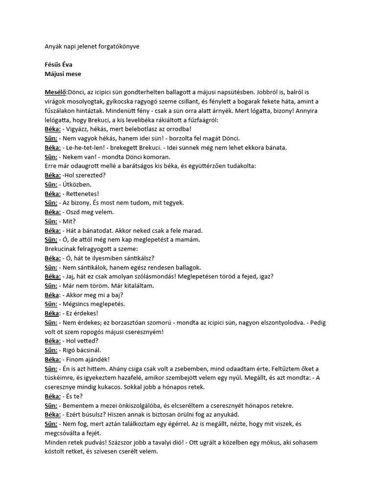 Anyák napi jelenet forgatókönyve | PDF