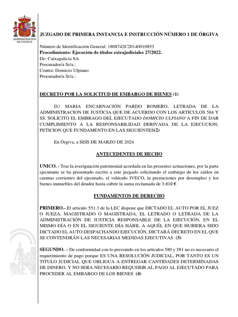Modelo Decreto de Embargo | Descargar gratis PDF | Ley Pública | Gobierno