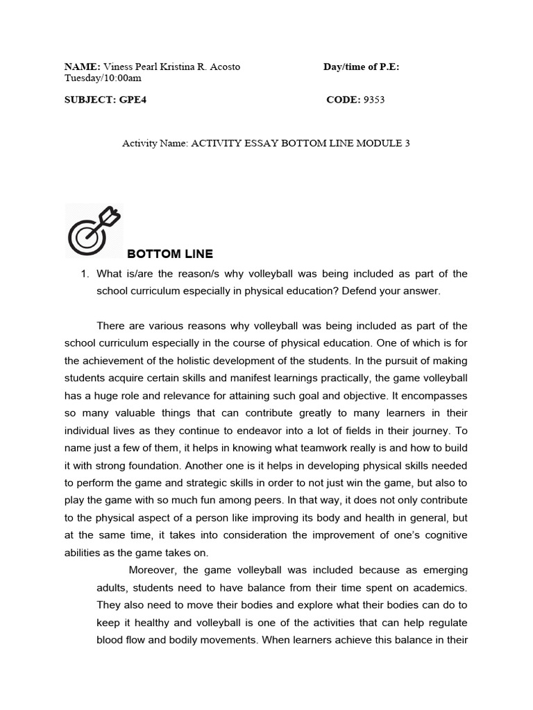 Volleyball BOTTOM LINE ESSAY TEMPLATE | PDF | Learning | Curriculum