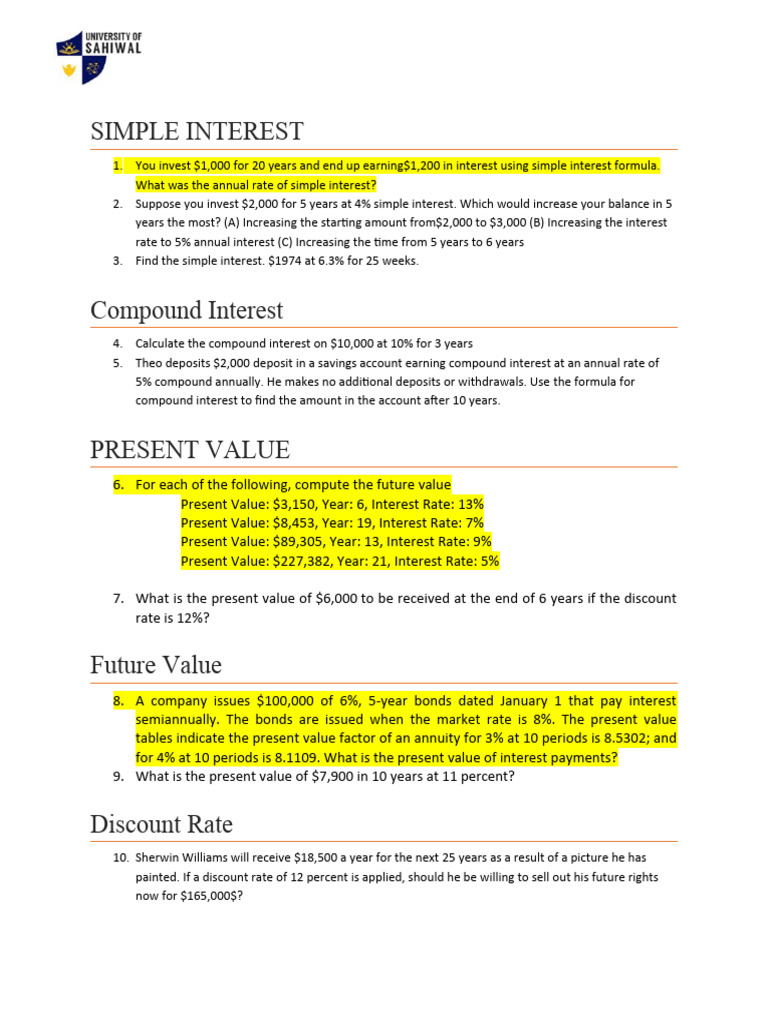 Question Bank | PDF | Present Value | Interest