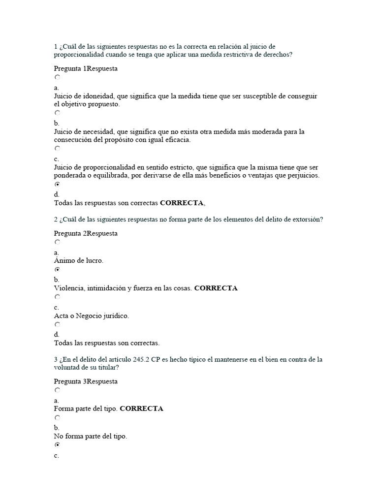 Preguntas Curso Delitos | Descargar gratis PDF | Extorsión | Crímenes