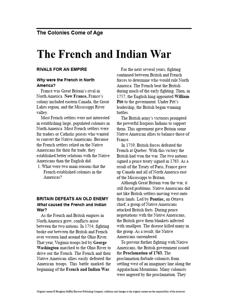 The French and Indian War Guided - Reading | PDF | New France | Kingdom ...
