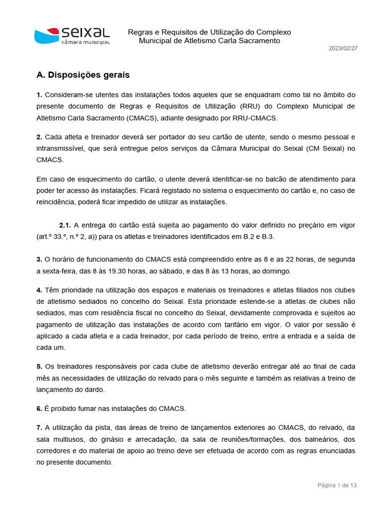 Regras Utilizacao Cmacs | PDF | Atletismo (esporte) | Portugal