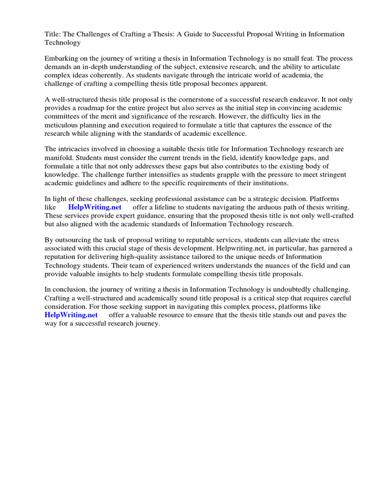 Sample Thesis Title Proposal For Information Technology | PDF | Thesis | Bipolar Disorder