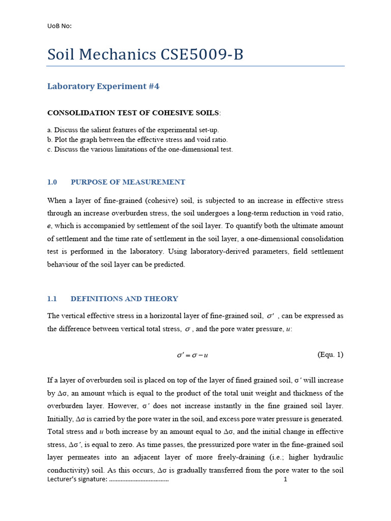 Lab 4 - ConsolidationTest | PDF | Soil Science | Geotechnical Engineering