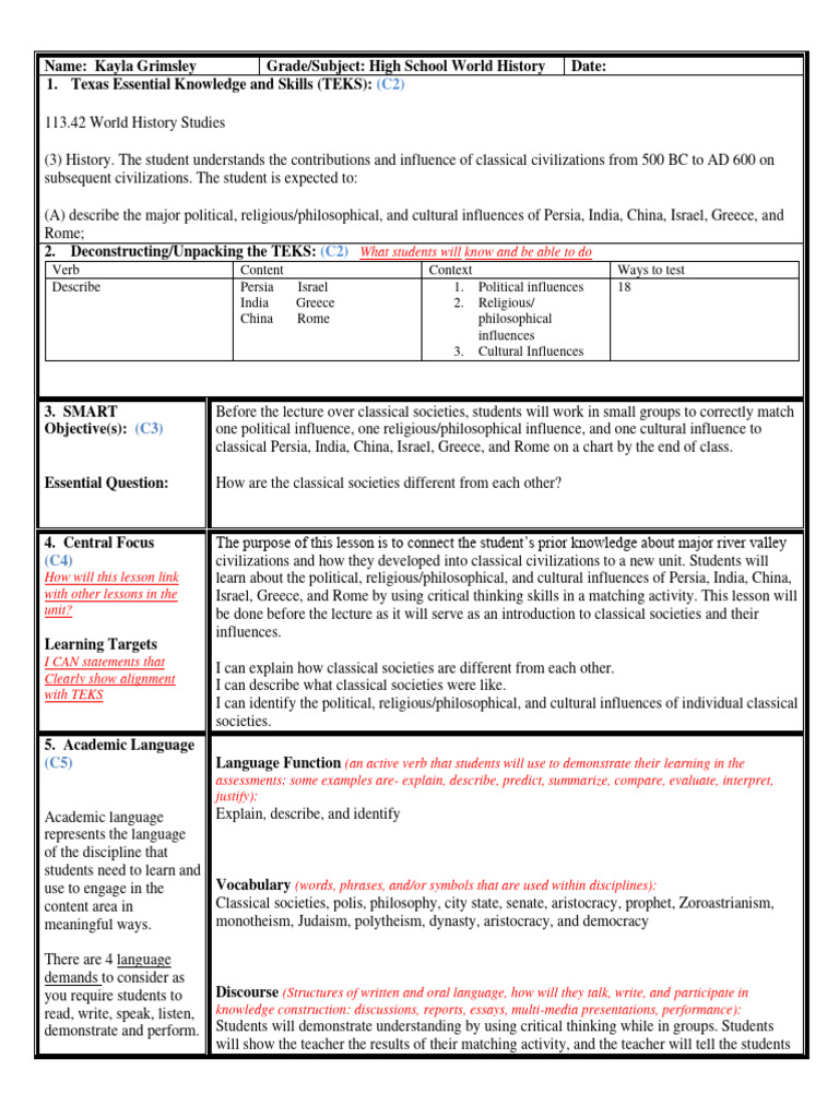 Edtpa Lesson Plan Guide LPG | PDF