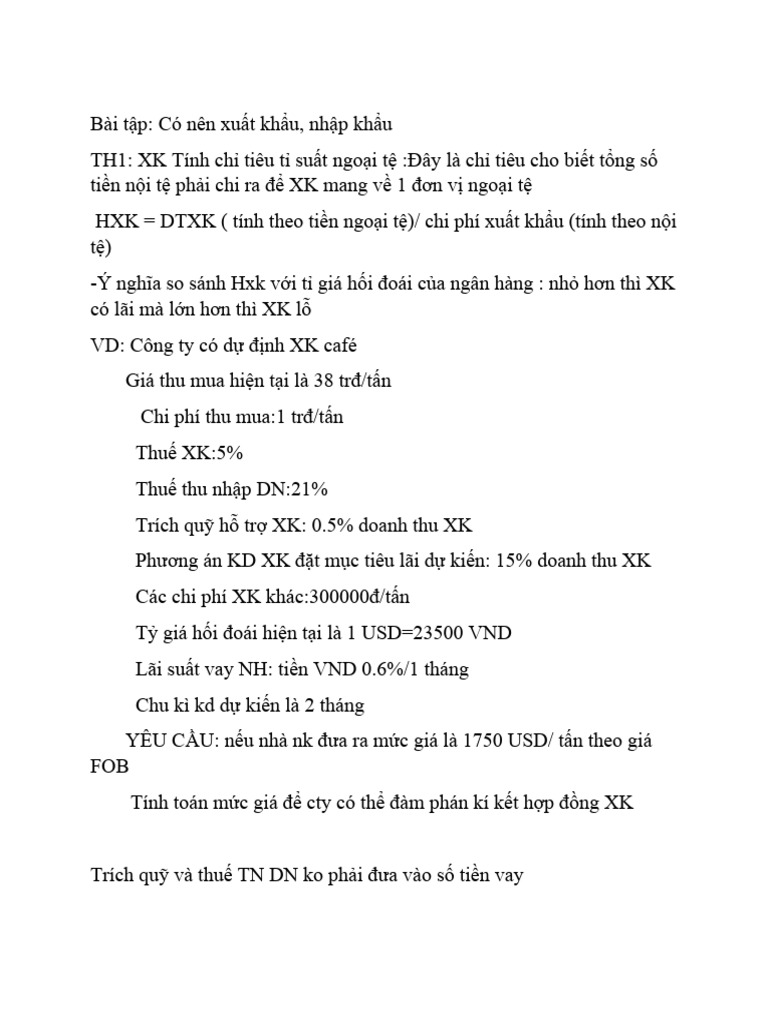 Bài tập KD XNK | PDF