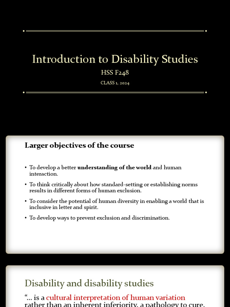 Class 1 Introduction To Disability Studies | PDF | Disability | Violence Class 1 Introduction To Disability Studies | PDF | Disability | Violence