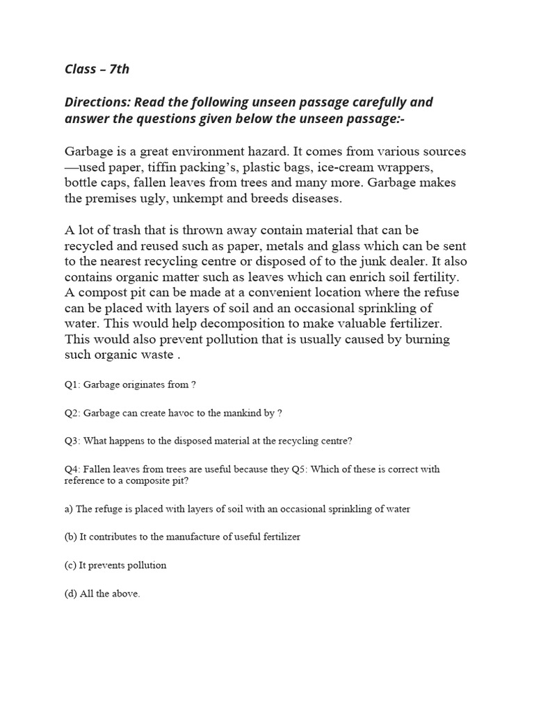 Class 7th Passage | PDF