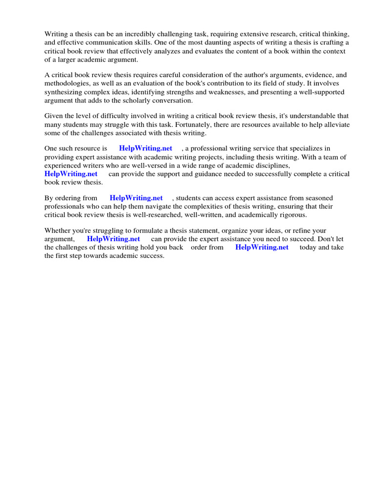 Critical Book Review Thesis Example | PDF | Essays | Psychiatry