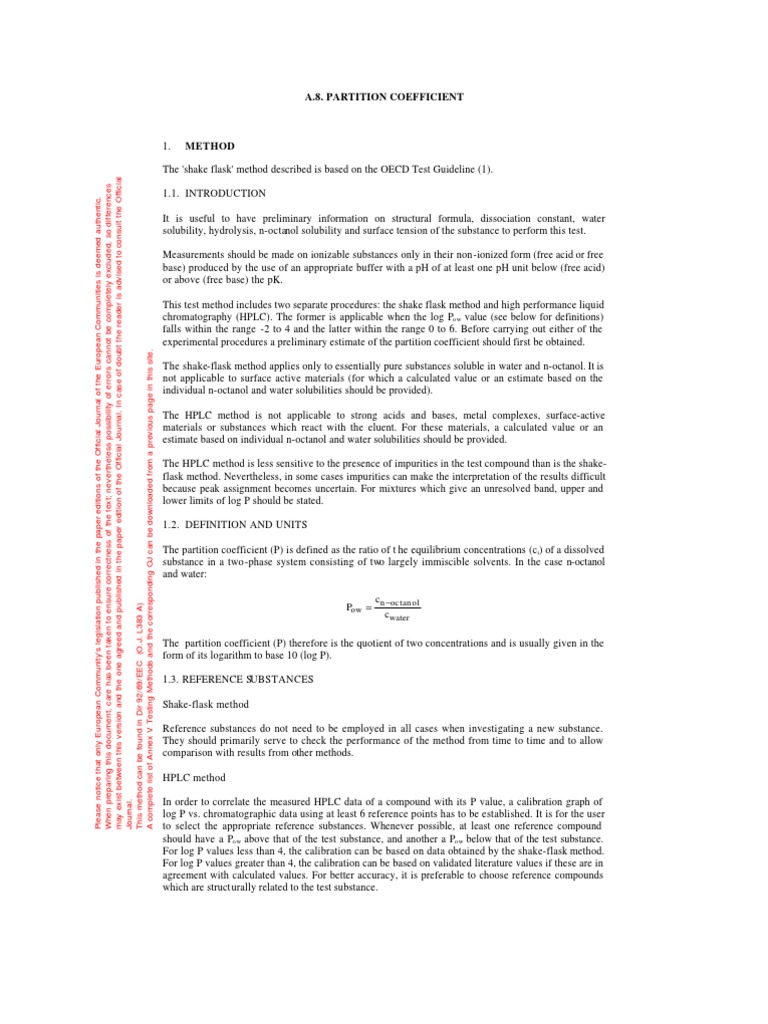Shake Flask Method for Partition Coefficient | PDF | Science & Mathematics