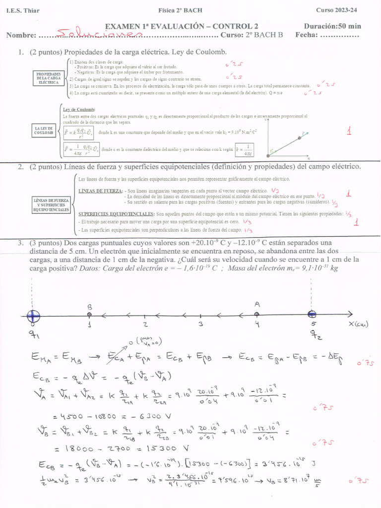 Examen Fisica 2º BACH B - 1ª Evaluacion Control 2 - Soluciones | PDF