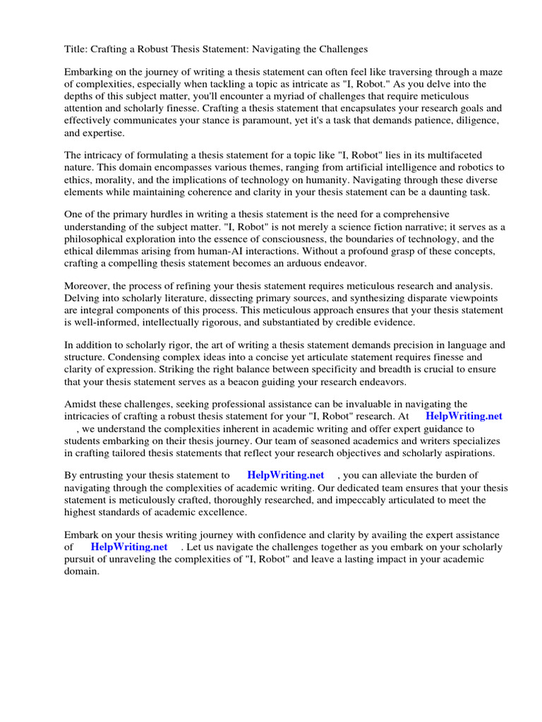 I Robot Thesis Statement | PDF | Thesis | Essays