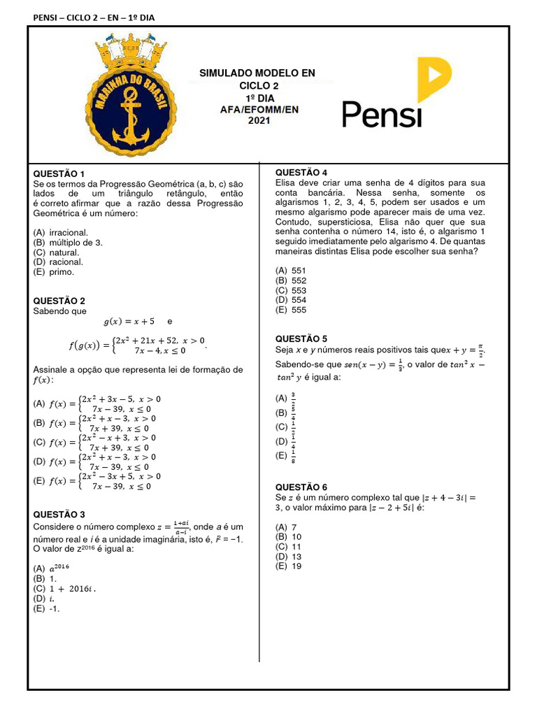 Prova de Matemática: Questões de Geometria e Álgebra | PDF