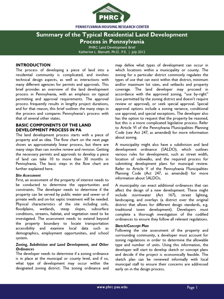 PHRC Summary of the Typical Residential Land Development Process in Pennsylvania | PDF | Clean ...