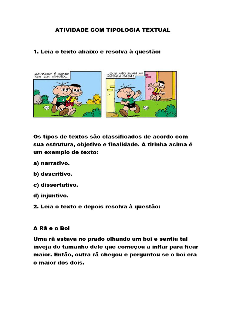 Atividades sobre Tipologia Textual | PDF | Ficção Geral