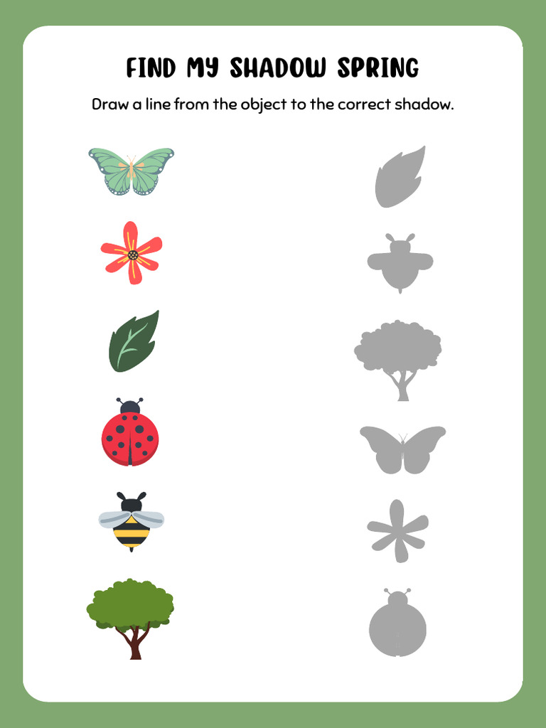 Green and White Colorful Spring Find My Shadow Worksheet (1) | PDF