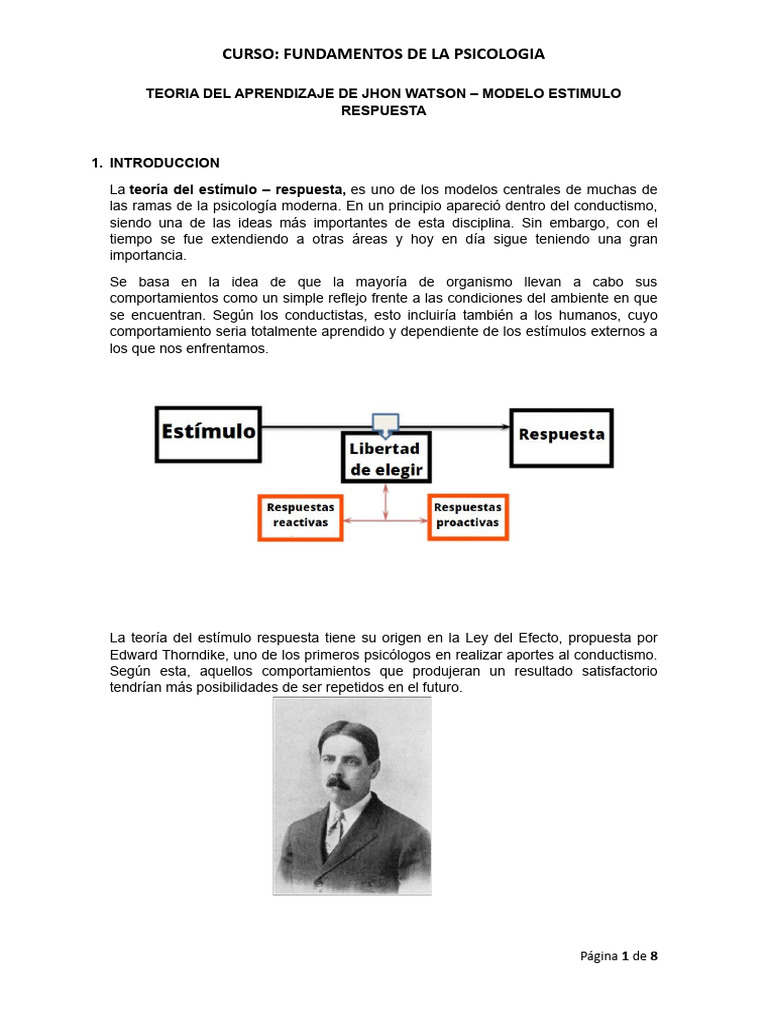 TEORIA DEL APRENDIZAJE DE JHON WATSON | PDF | Sicología | Behaviorismo