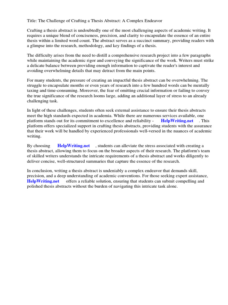 Thesis Abstract Paragraph | PDF | Thesis | Abstract (Summary)