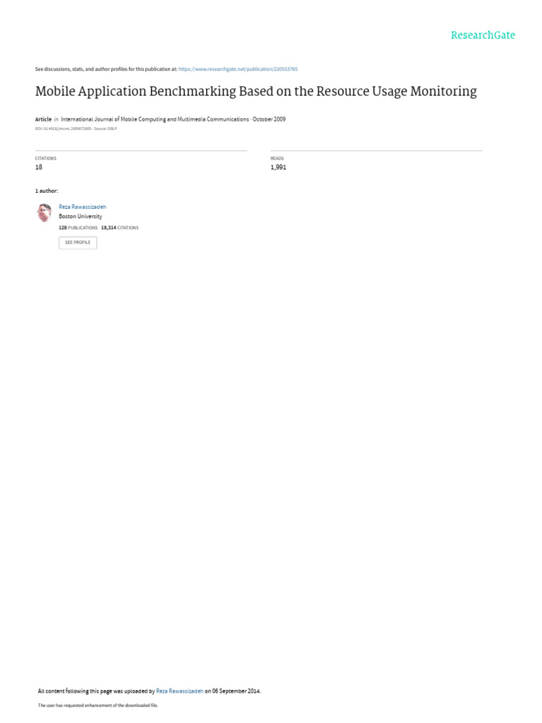 Mobile Application Benchmarking Basedonthe Resource Usage Monitoring Pdf Computer Network