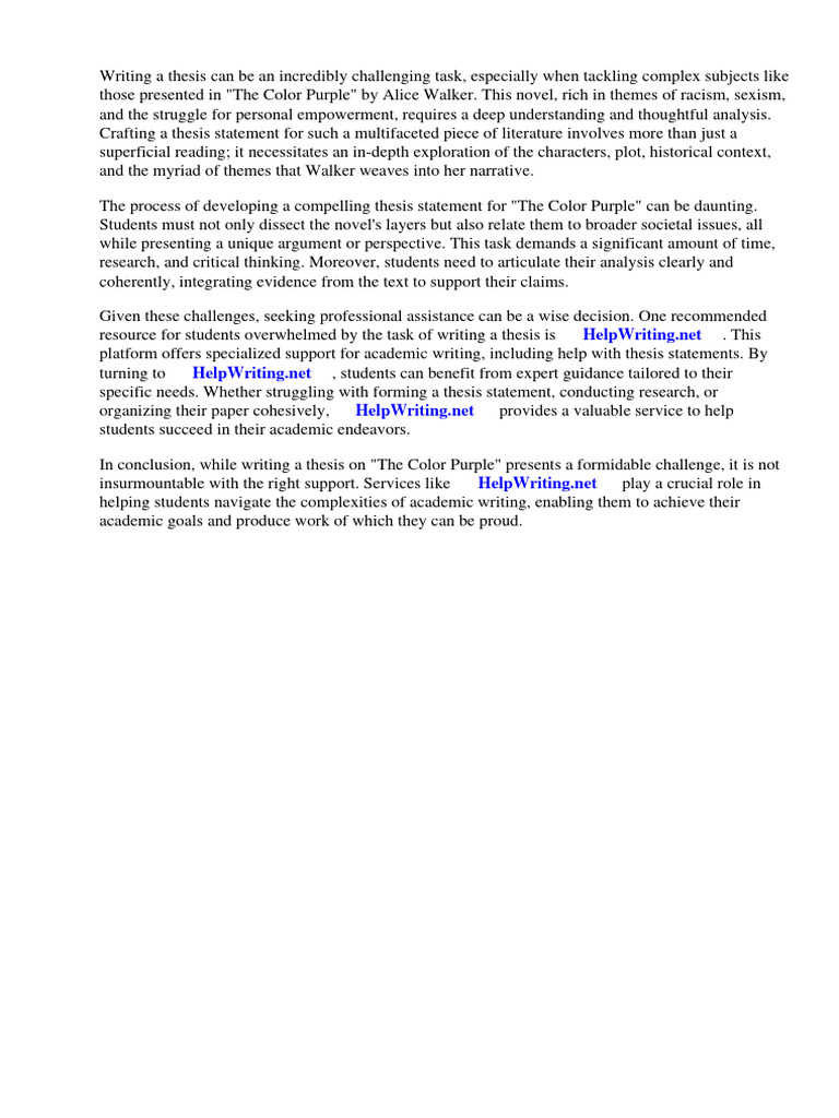 Thesis Statements for the Color Purple | PDF