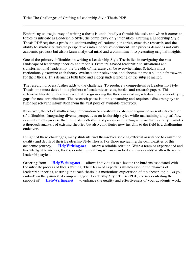Leadership Style Thesis PDF | PDF | Leadership | Thesis