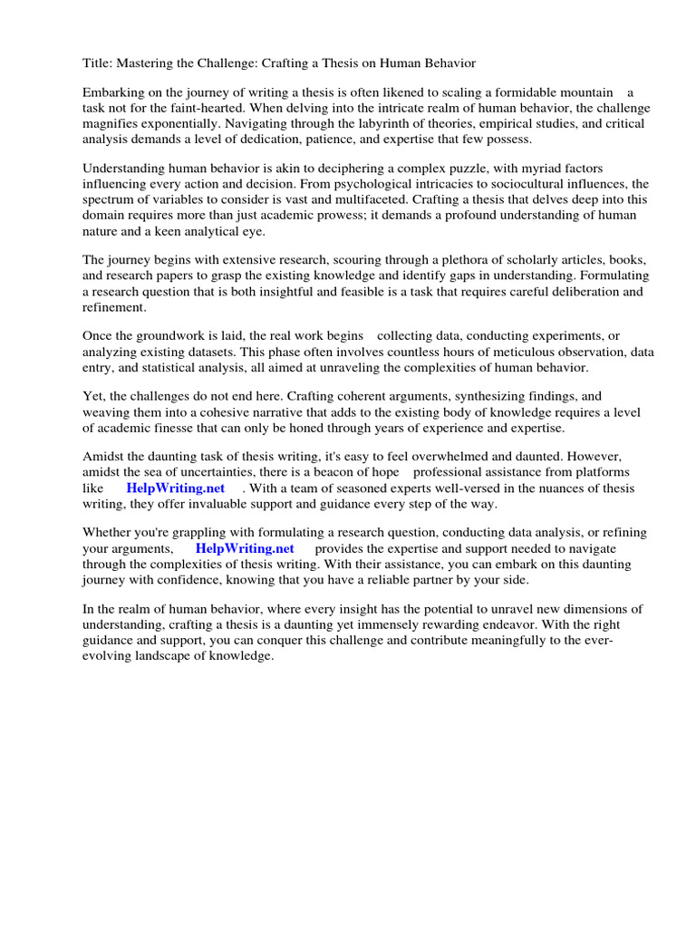 Sample Thesis About Human Behavior | PDF | Psychology | Mind