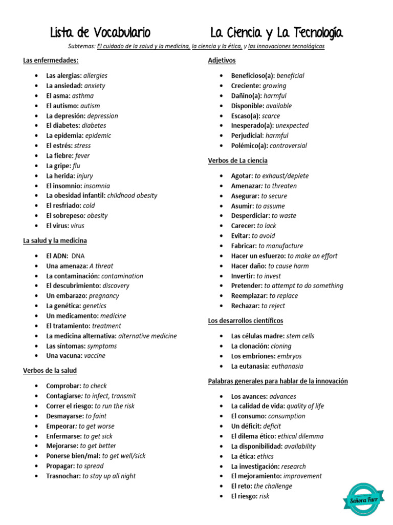 Vocabulario Clave: Ciencia y Tecnología | PDF | Medicina | Enfermedades ...