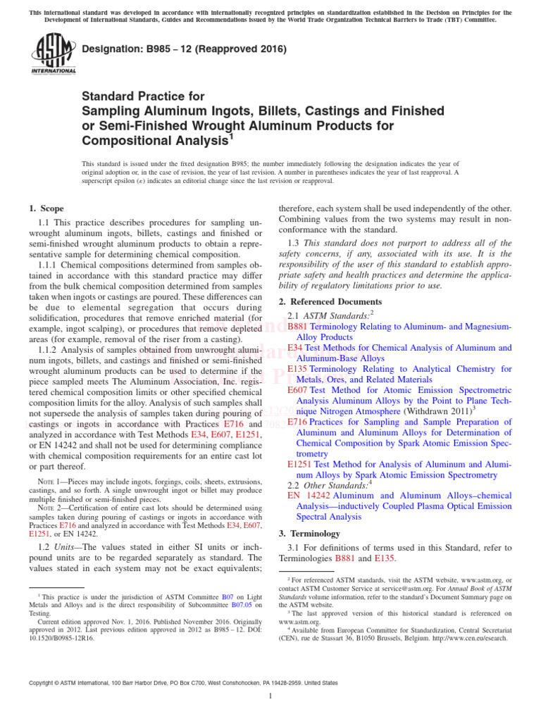 Astm B985 12 2016 | PDF | Drilling | Ingot
