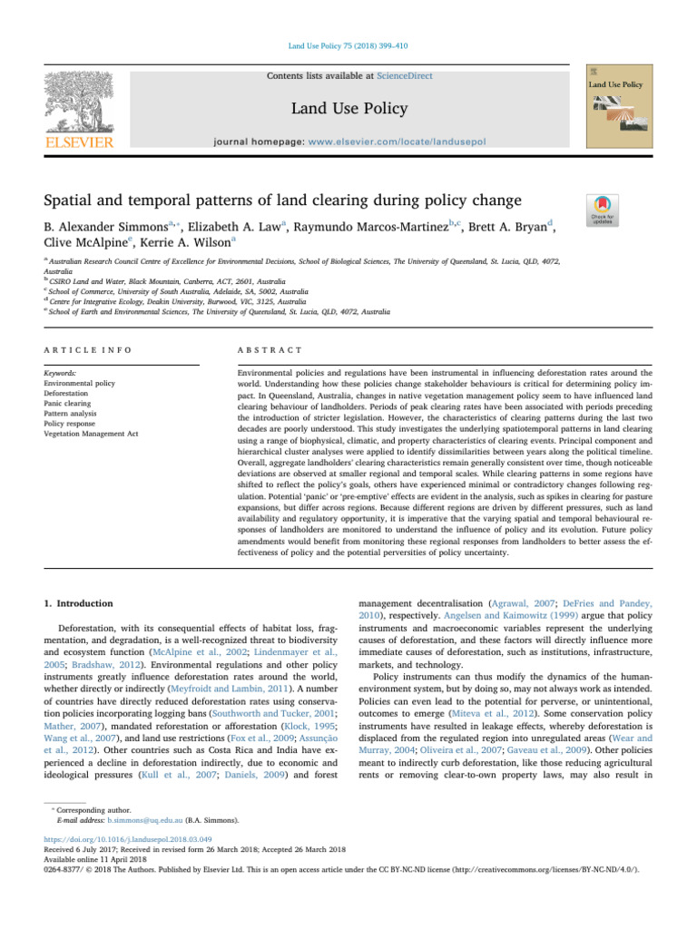 Spatial and Temporal Patterns of Land Clearing During Poli 2018 Land ...